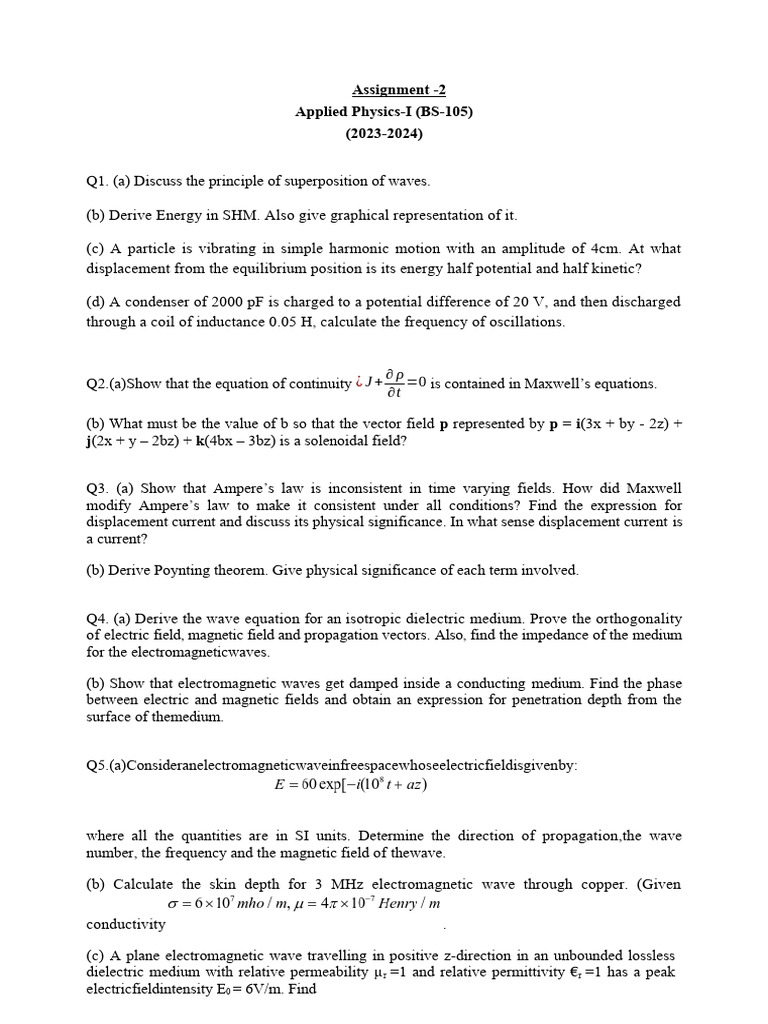 Assignment2 SEM1 (2023-2024) New | PDF | Waves | Electromagnetic Radiation