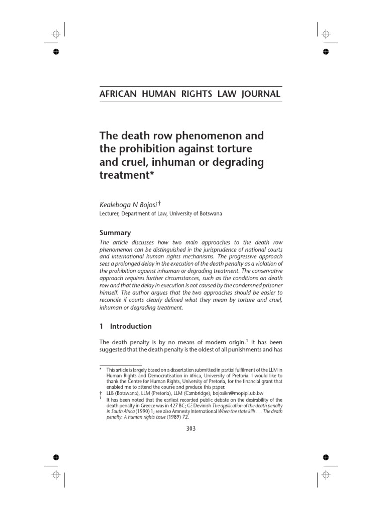 The Death Row Phenomenon and The Prohibition Against Torture and Cruel ...
