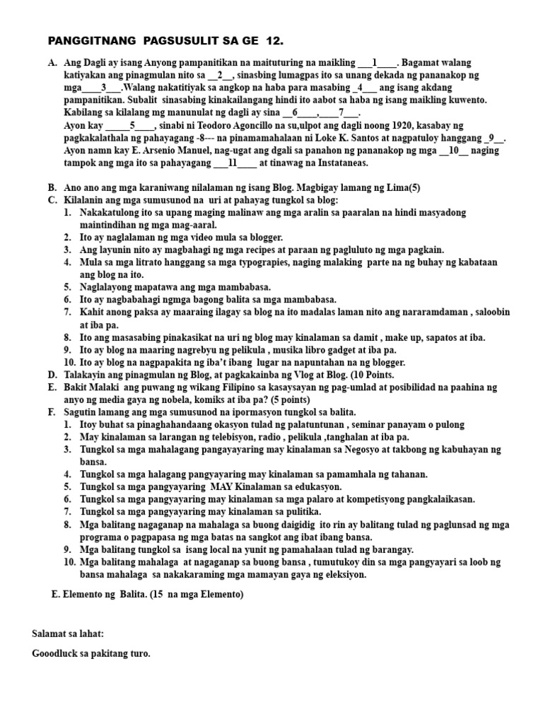 Ang Dagli Ay Isang Anyong Pampanitikan Na Maituturing Na Maikling | PDF
