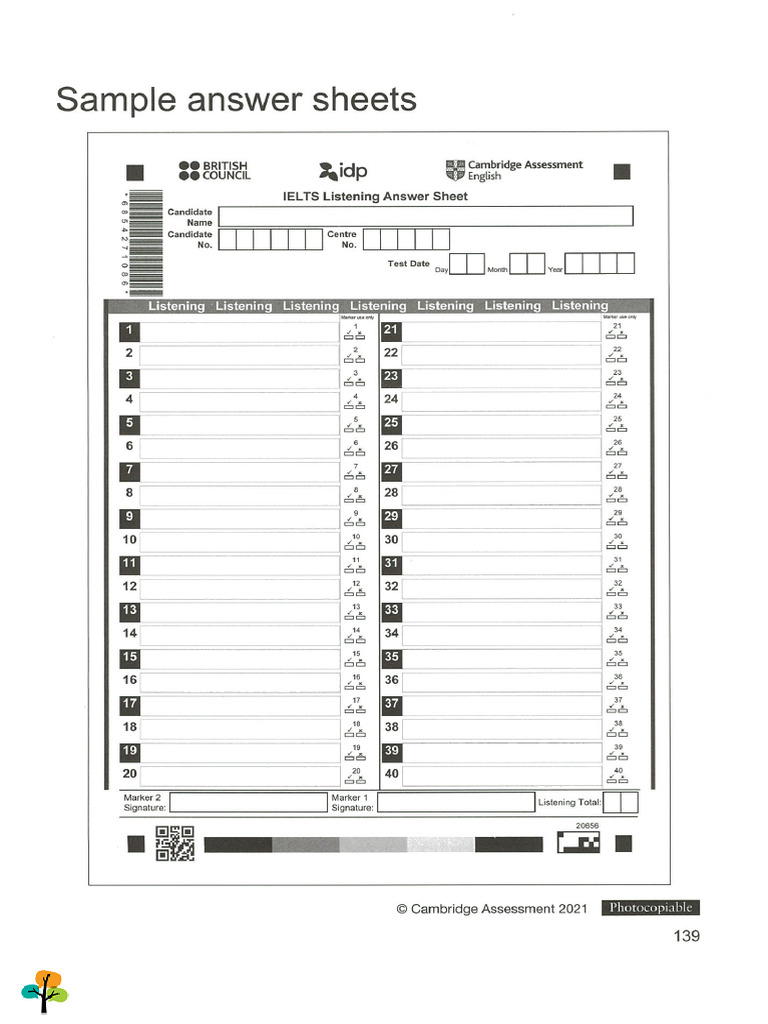 Sample Answer Sheet - Cambridge Ielts 16 Academic | PDF
