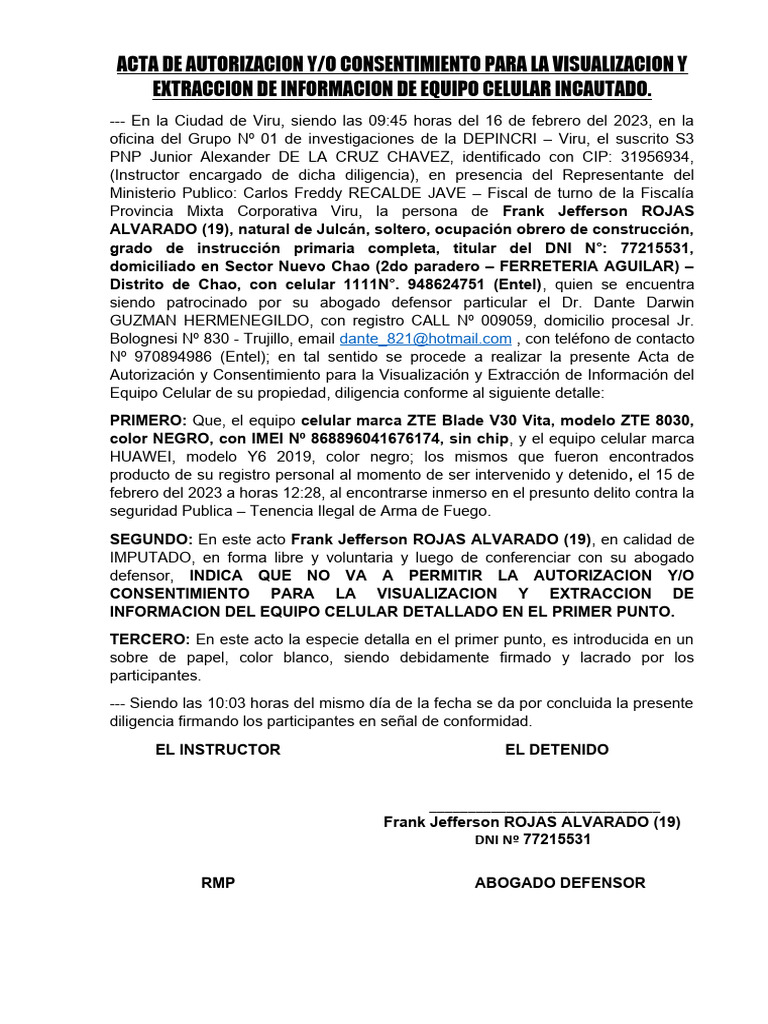 Acta de Autorizacion y Consentimiento para La Visualizacion y Extraccion de Informacion de ...