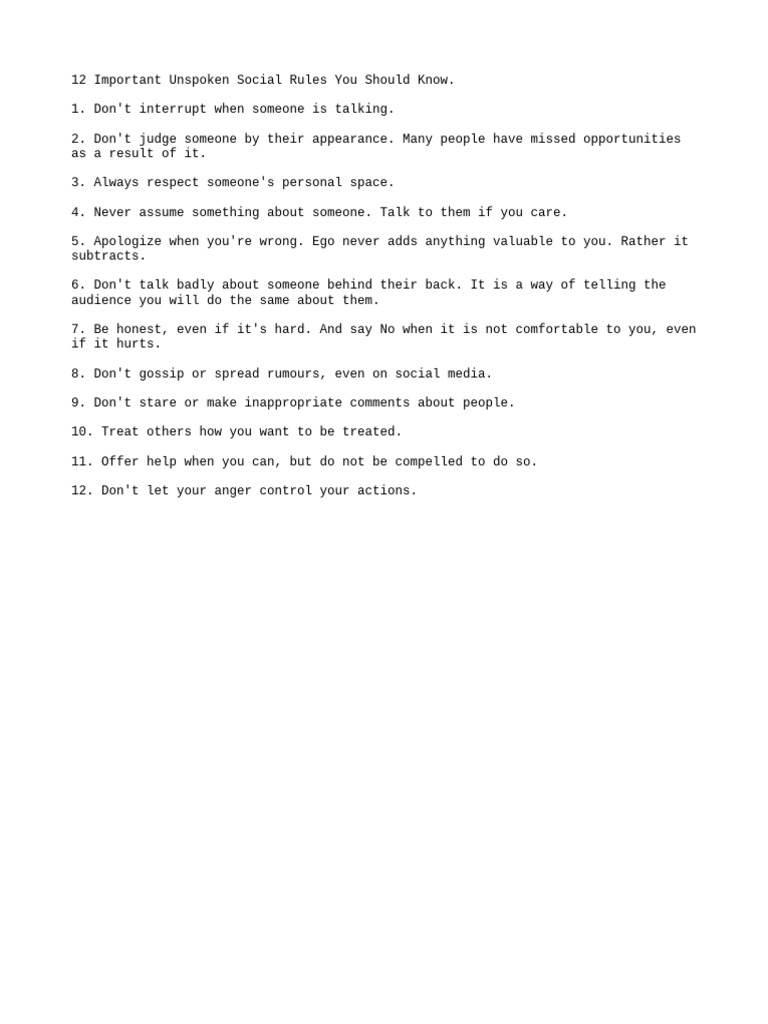 12 Important Unspoken Social Rules You Should Know | PDF | Self-Improvement