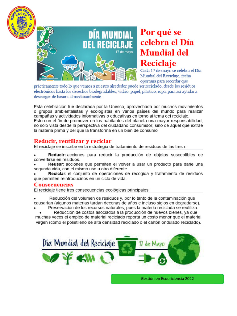 Por Qué Se Celebra El Día Mundial Del Reciclaje | PDF | Reciclaje ...