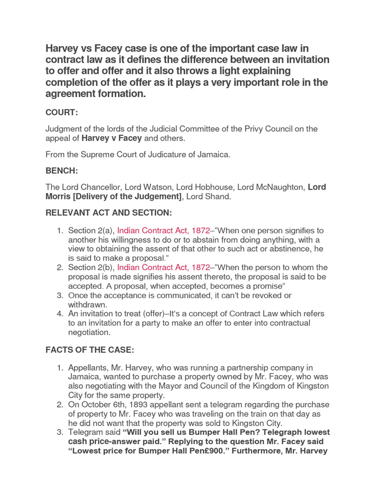 Harvey VS Facey | PDF