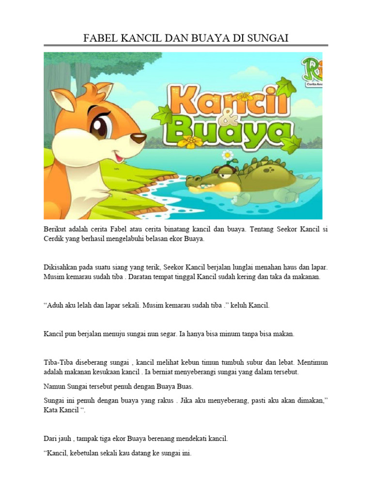 Fabel Kancil Dan Buaya Di Sungai | PDF