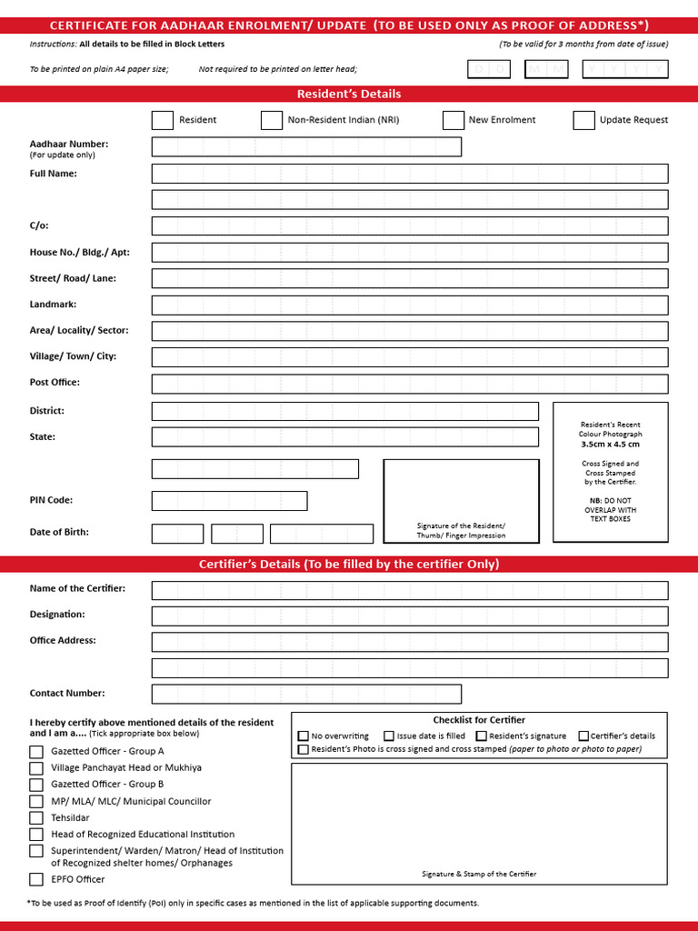 Aadhaar Form | PDF | Written Communication
