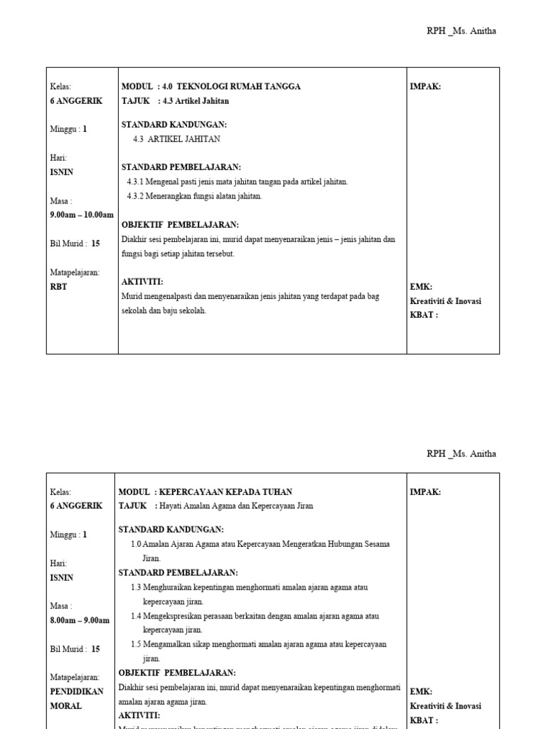 Contoh Rph Moral (Autosaved) | PDF