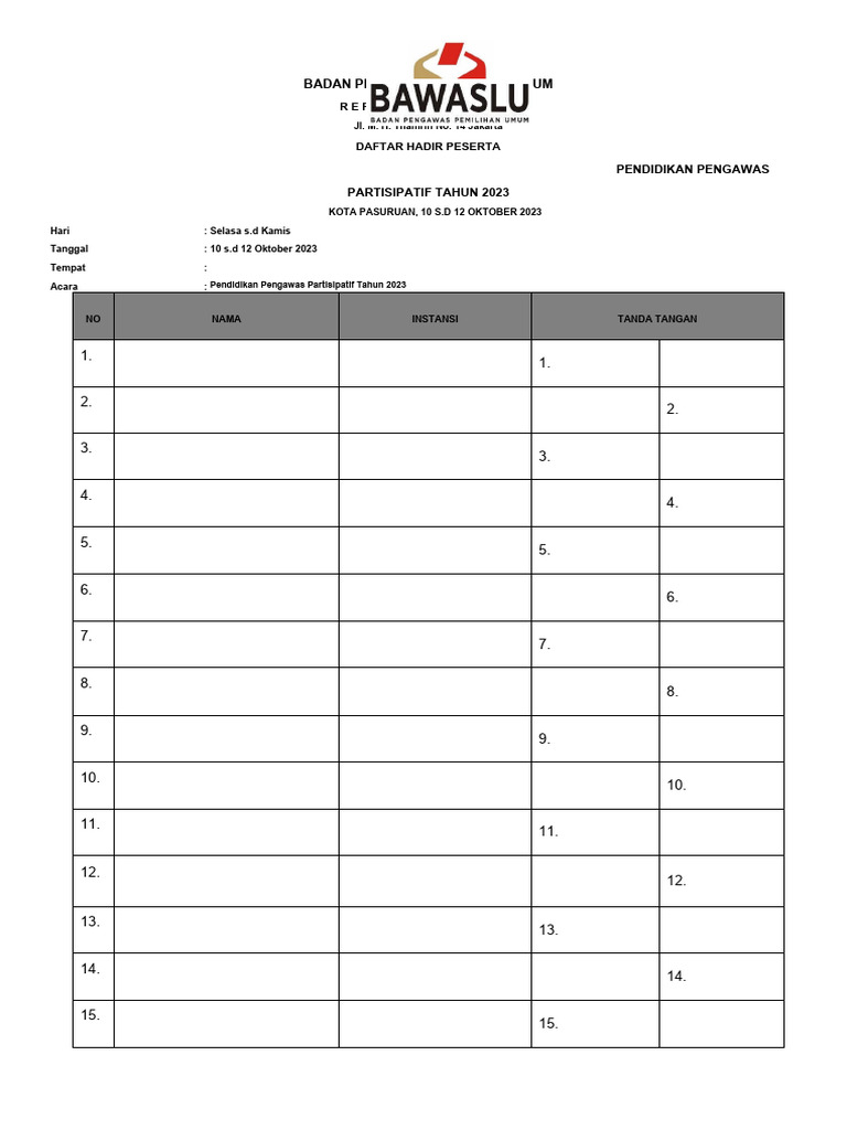 Daftar Tanda Terima Perlengkapan Peserta | PDF