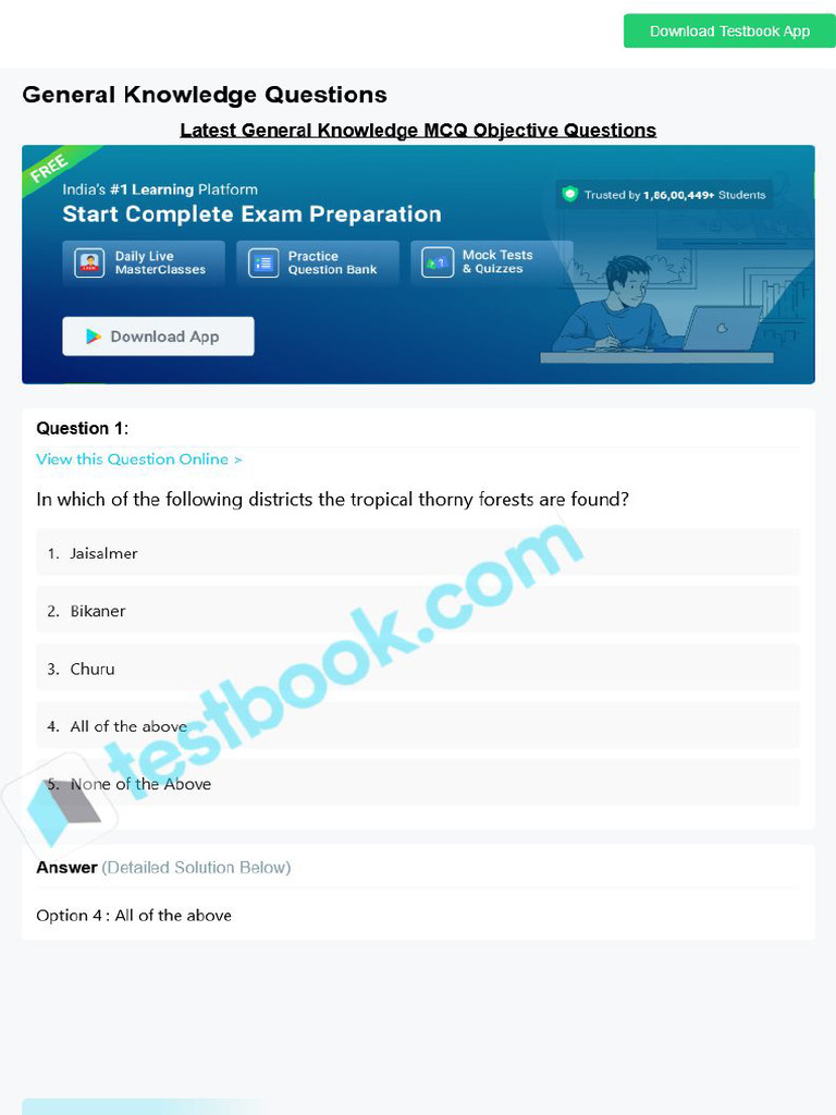MCQ On General Knowledge 5eea6a1139140f30f369ebf6 | PDF