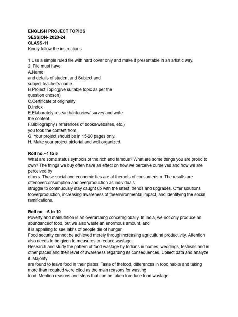 11 Class English Project | PDF