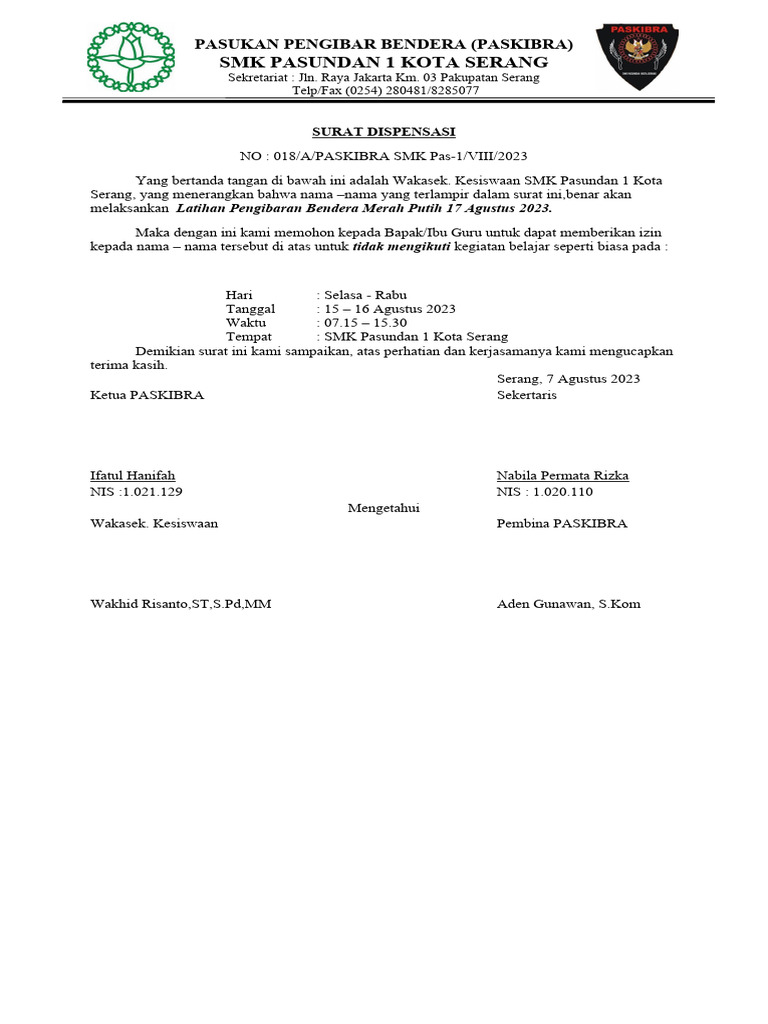 Contoh Surat Dispen | PDF