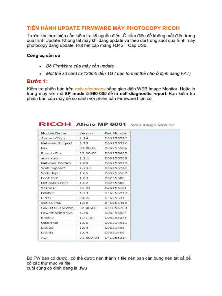 HƯỚNG DẪN UPDATE FIRMWARE MÁY PHOTOCOPY RICOH | PDF