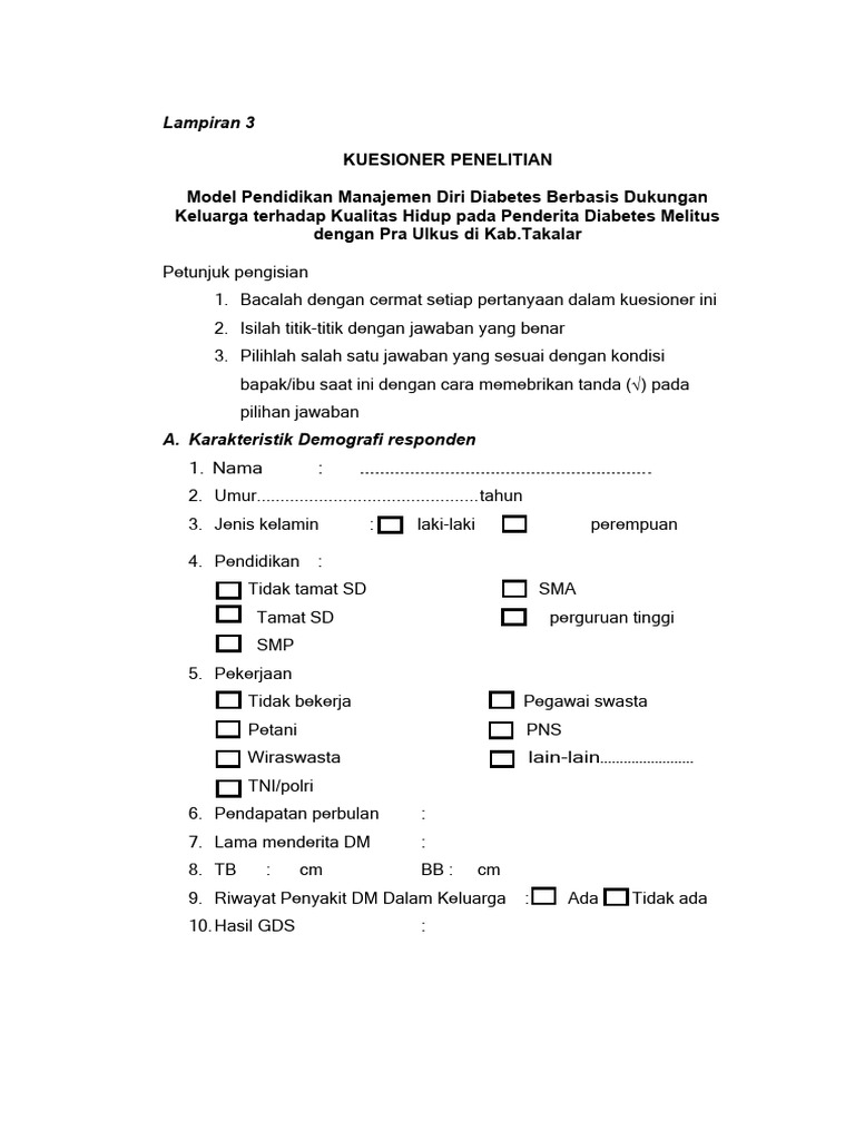 Kuesioner DM | PDF | Pengembangan Diri | Gaya Hidup