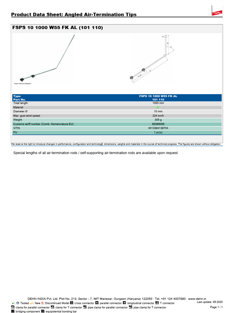 Product Data Sheet: Angled Air-Termination Tips FSPS 10 1000 W55 FK AL ...