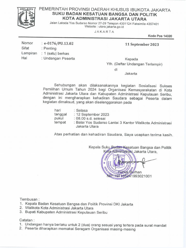 Undangan Peserta Sosialisasi Pemilu 2024 Bagi Ormas | PDF