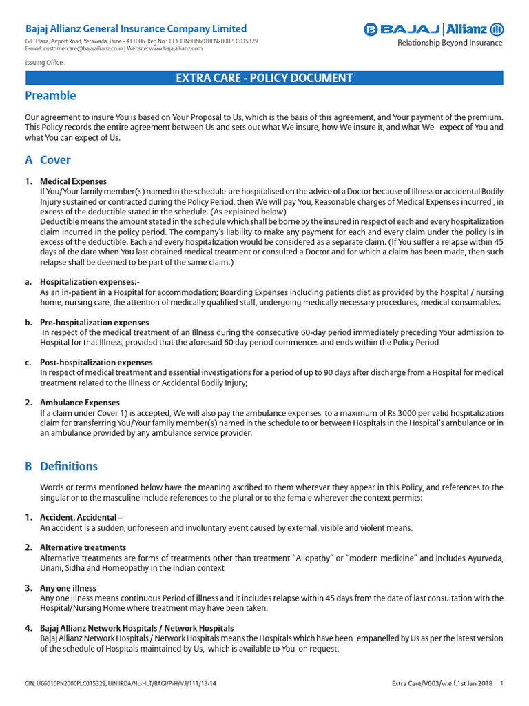 Extra Care Policy | PDF | Deductible | Insurance