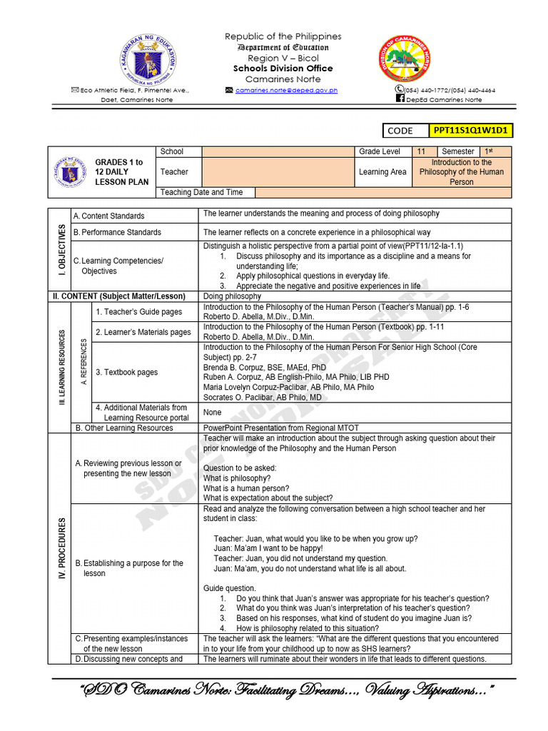 PPT11Q1S1W1D1 | PDF | Learning | Teachers