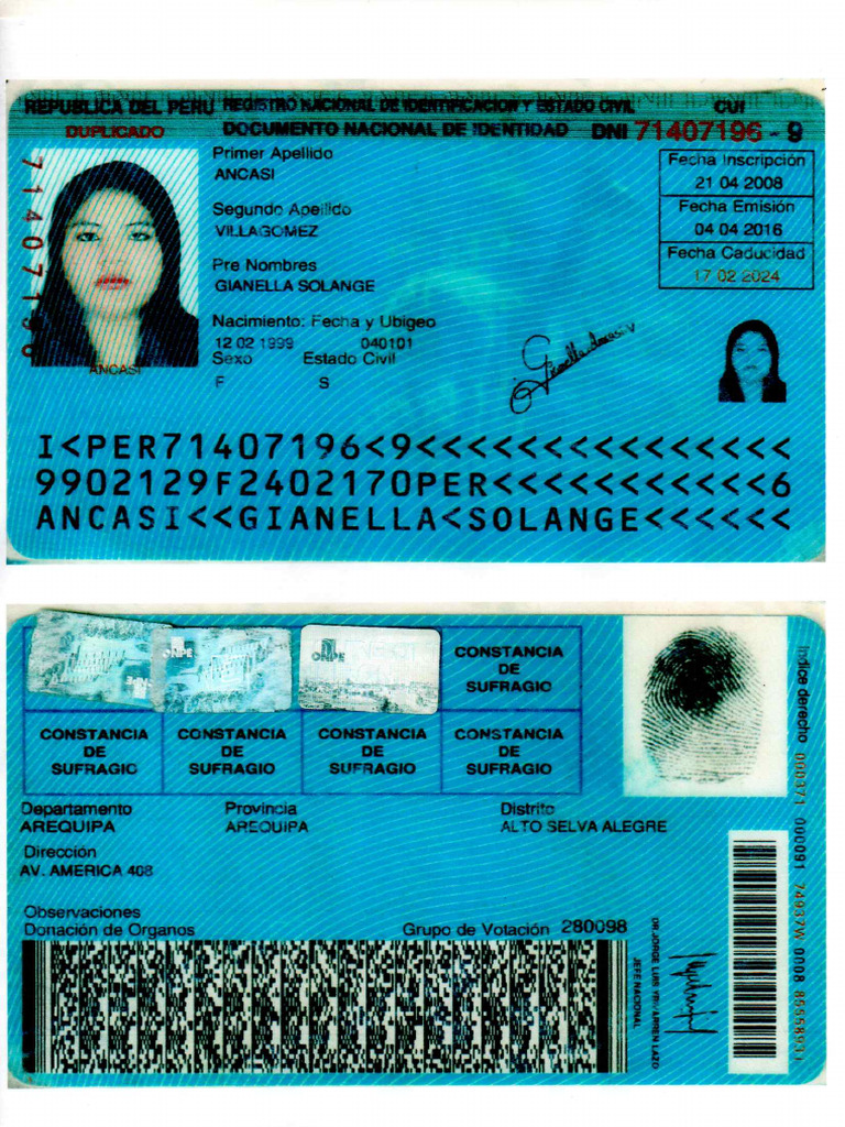 DNI ESCANEADO - Gianella Ancasi Villagomez | PDF