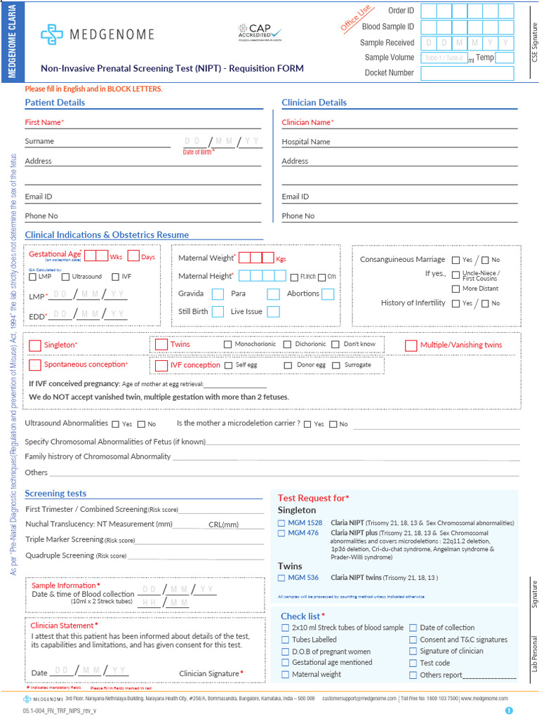 Nipt TRF Medgenome | PDF | Medicine | Health Sciences