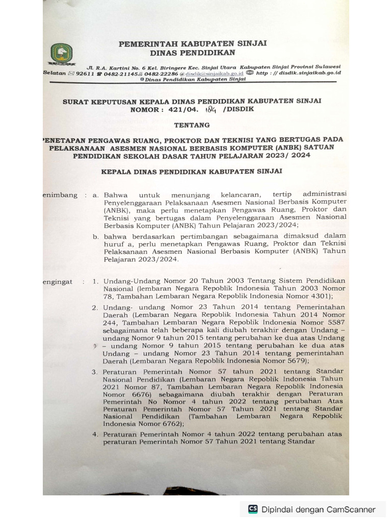 SK Pengawas Ruang ANBK | PDF