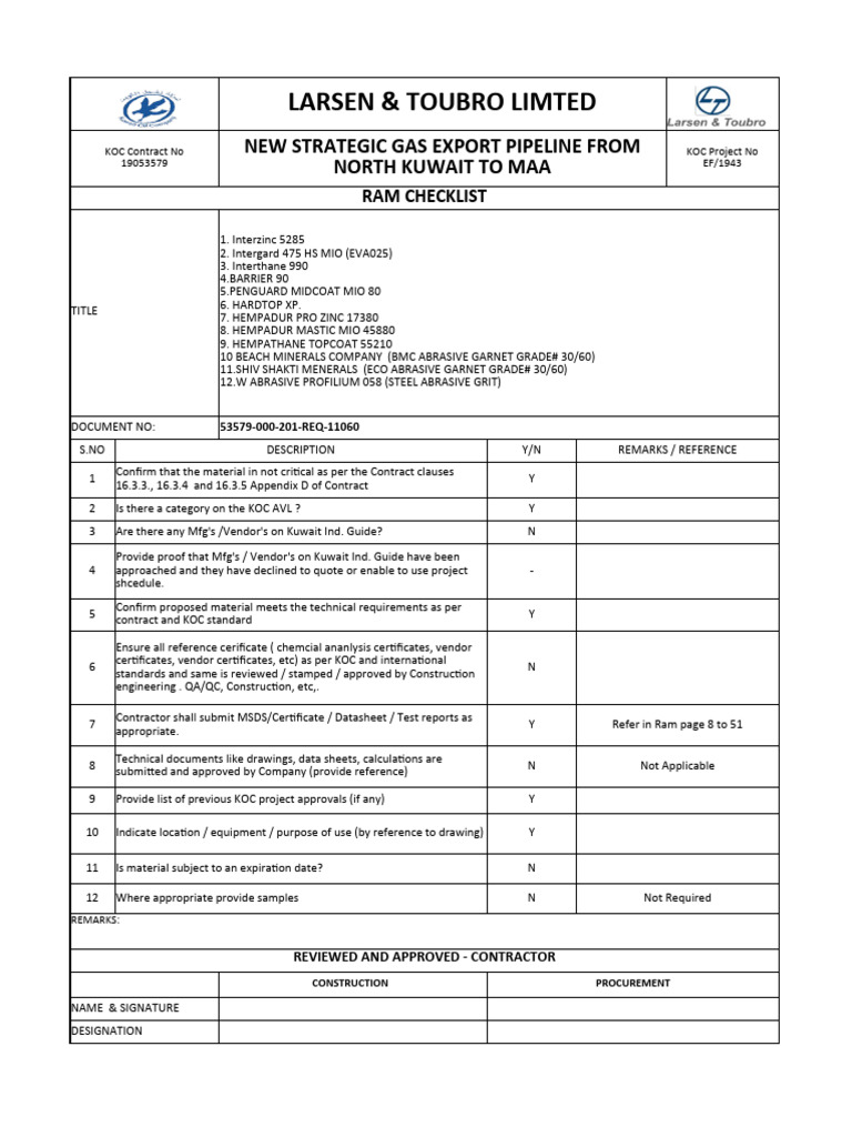 RAM Checklist - Painting Consumables | PDF | Engineering