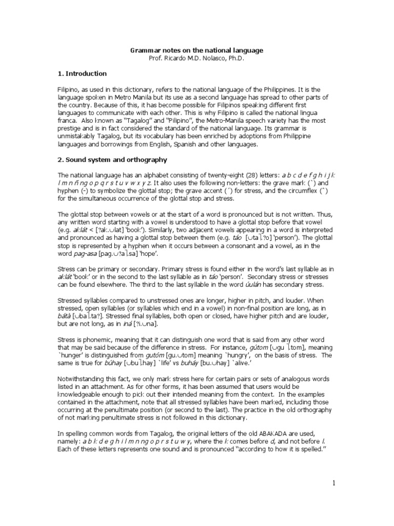 Grammar Notes On The Philippine Language | PDF | Stress (Linguistics ...