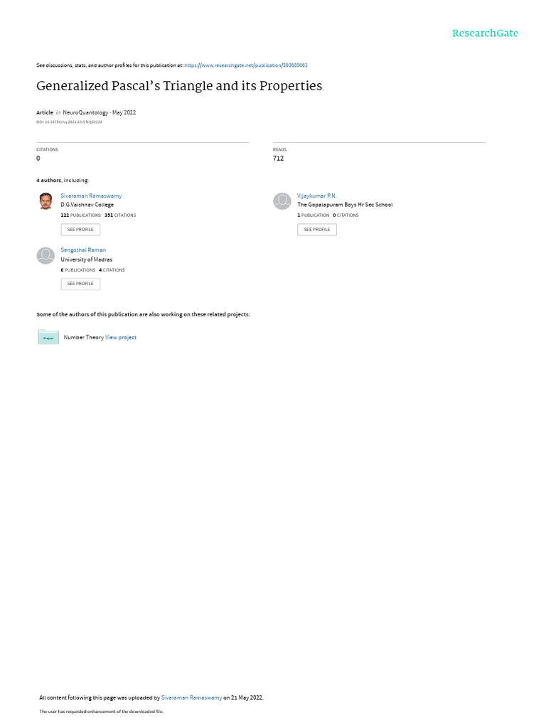 Generalized Pascal Triangle and Its Properties | PDF | Combinatorics ...