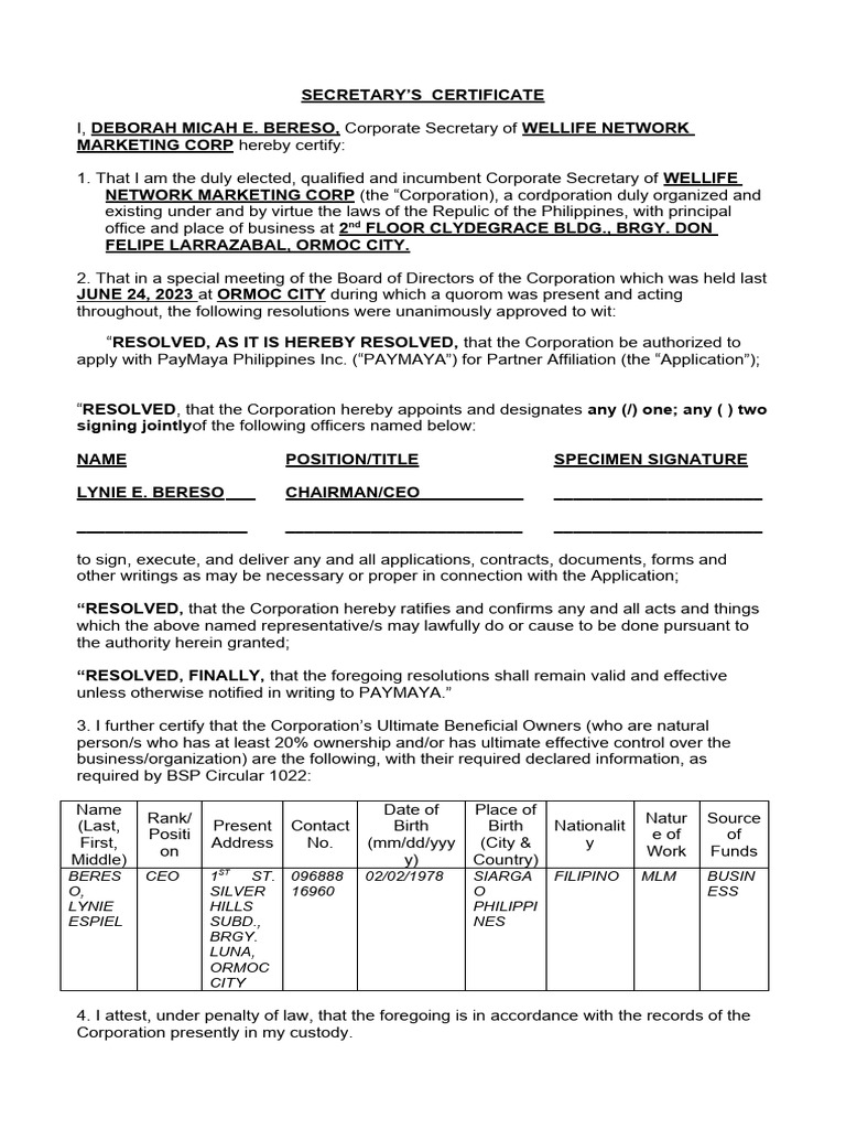 Sec. Cert Paymaya | PDF