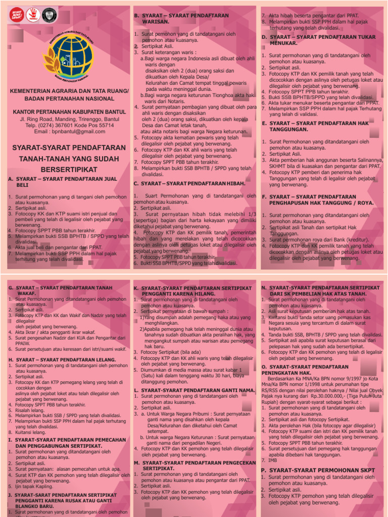 Brosur BPN SYARAT-SYARAT PENDAFTARAN TANAH YANG SUDAH BERSERTIPIKAT | PDF