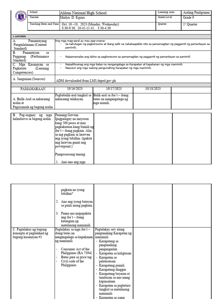 DLL 5 Araling PAnlipunan | PDF