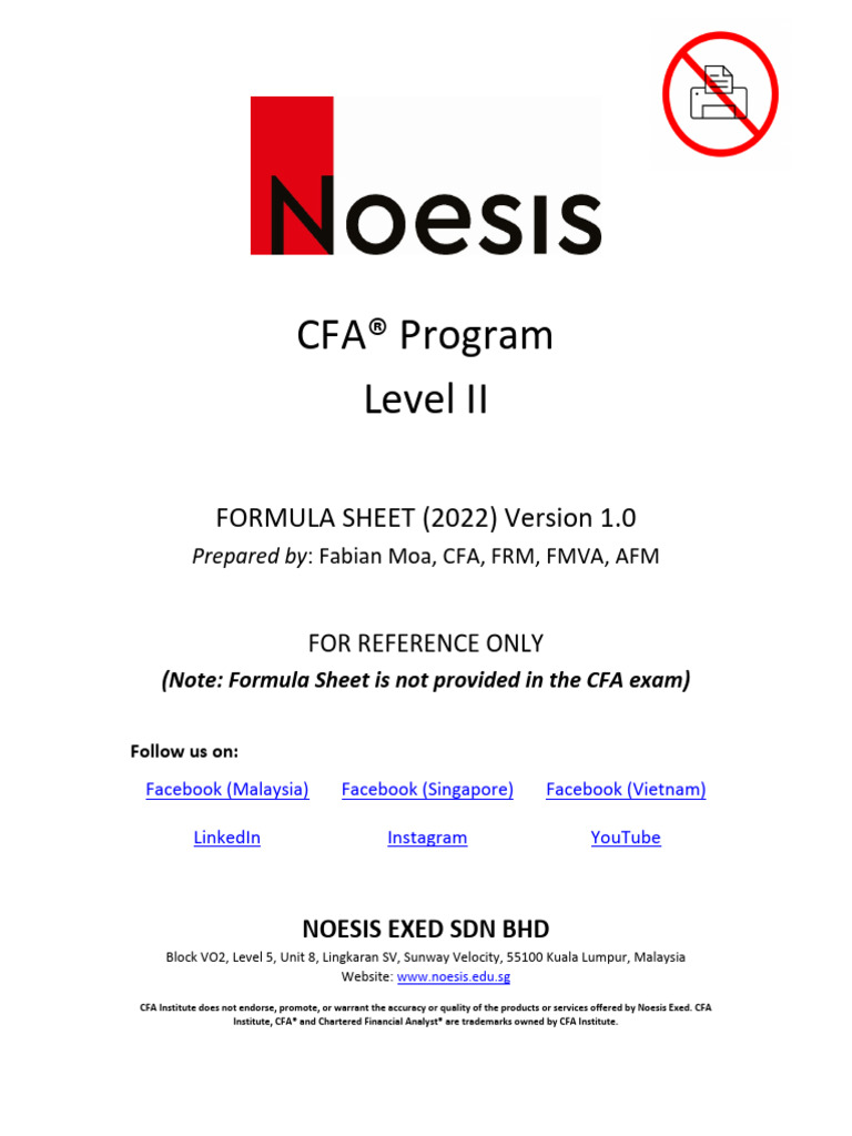 CFA Level 2 Formula | PDF | Errors And Residuals | Regression Analysis