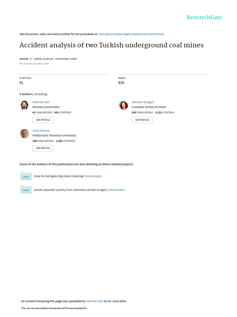 Sari Et Al., 2004. Accident Analysis of Two Turkish Underground Coal ...
