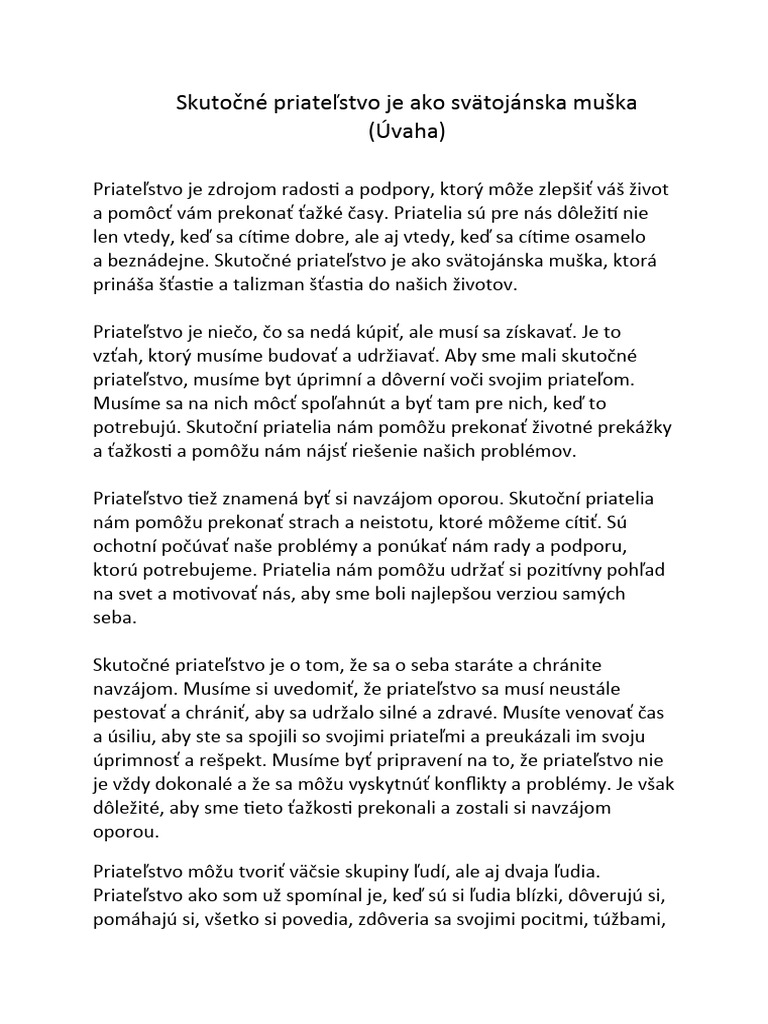 Skutocne Priatelstvo Je Ako Svatojanska Muska | PDF