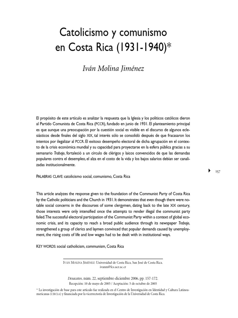 Catolicismo y Comunismo en Costa Rica (1931-1940) | PDF | Costa Rica ... Catolicismo y Comunismo en Costa Rica (1931-1940) | PDF | Costa Rica ...