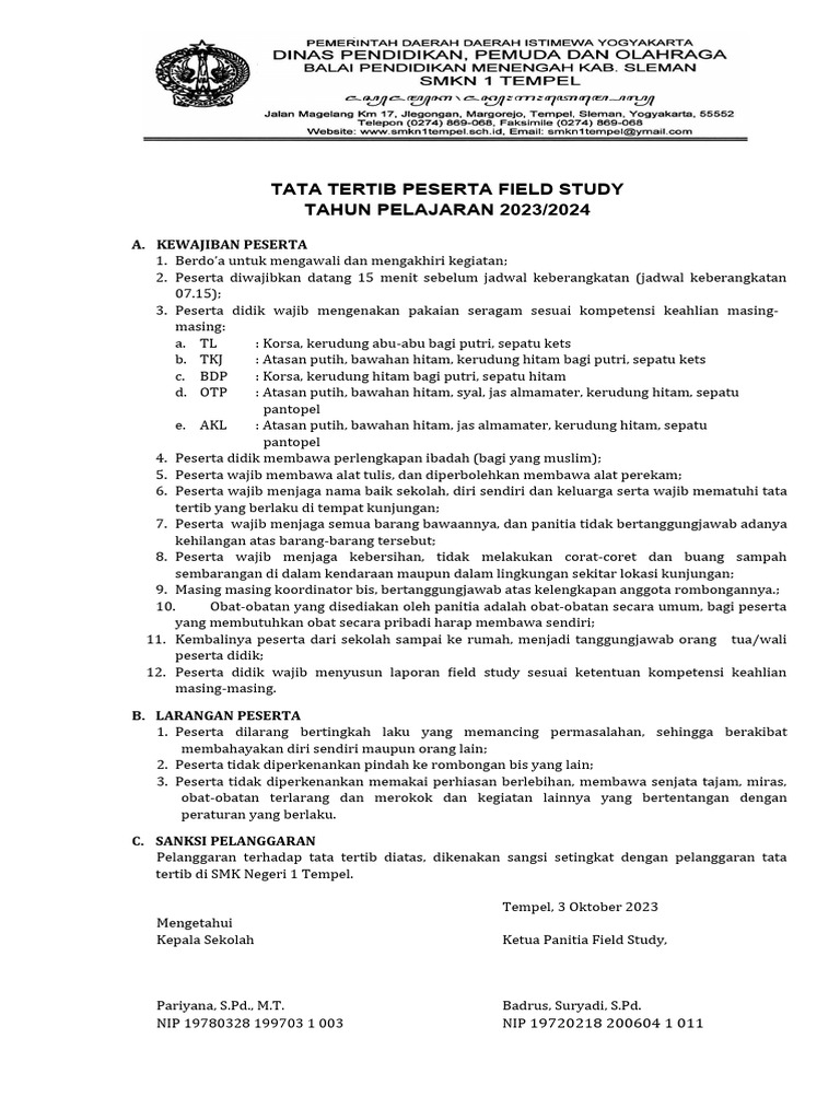 Tata Tertib Peserta Field Study | PDF | Gaya Hidup