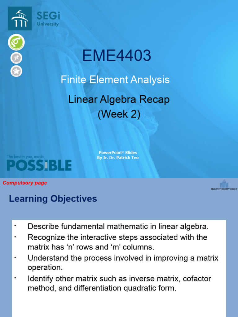 Eme4403 Finite Element Pdf Matrix Mathematics Determinant