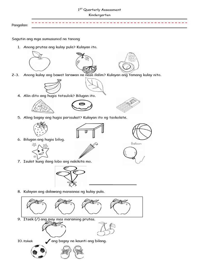 1ST QUARTERLY ASSESSMENT-Kindergarten | PDF