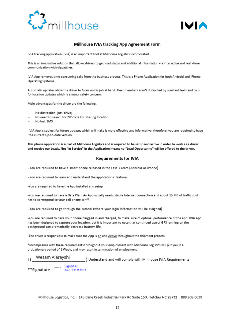 Millhouse IVIA Tracking App Agreement | PDF | Android (Operating System ...