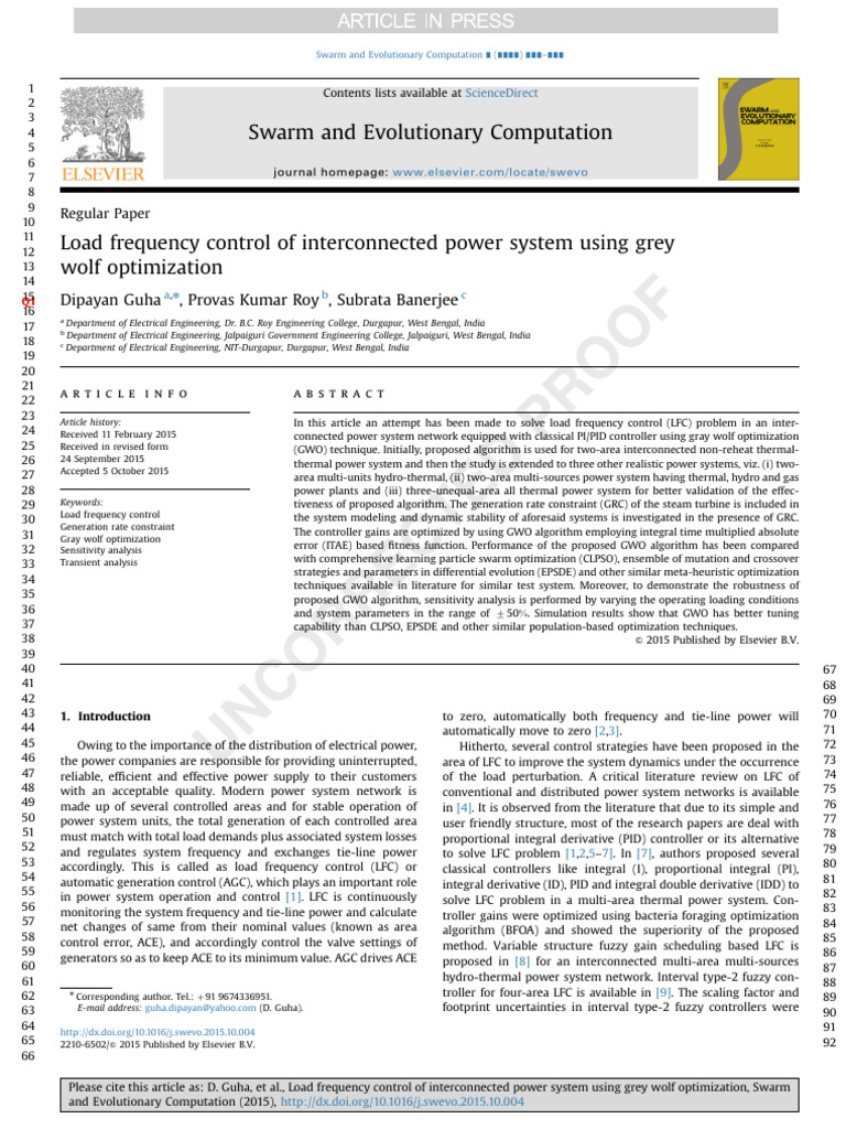 Lfc Of Multiarea Power System Using Gwo Pdf Control Theory Metaheuristic
