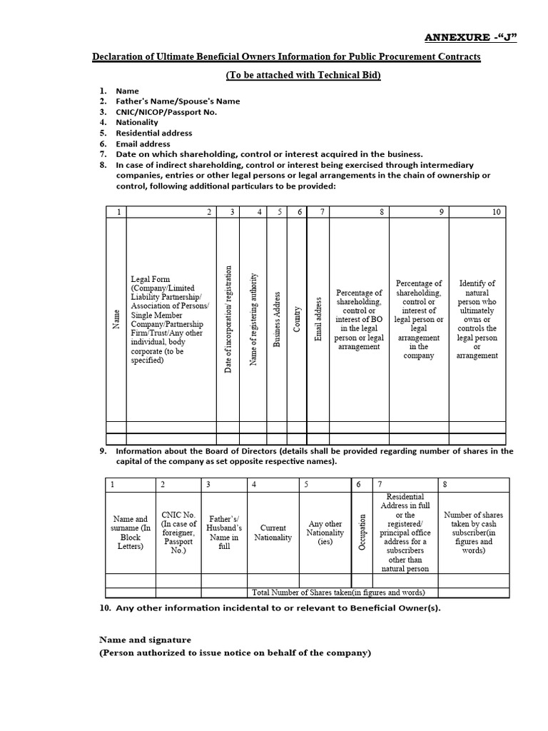 ANNEXURE-J Declaration of Ultimate Beneficial Owner | PDF ...