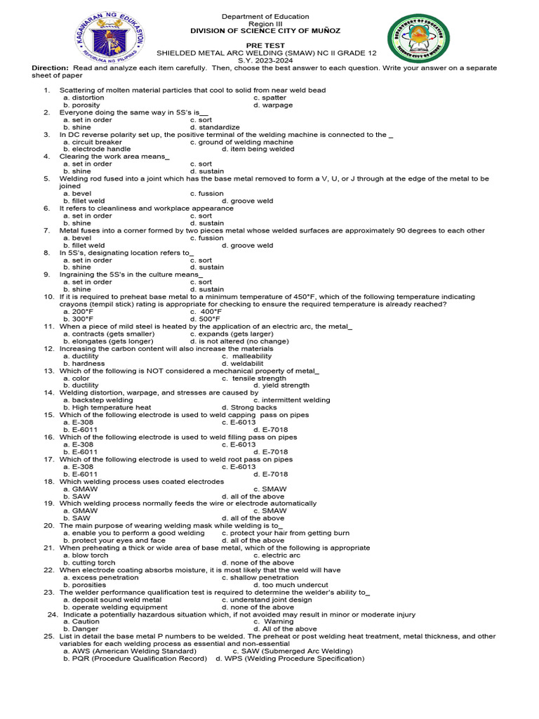 SMAW NC II Assessment Exam Guide | PDF | Technology & Engineering