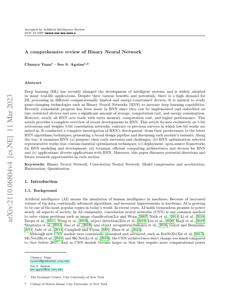 A Comprehensive Review of Binary Neural Network | PDF