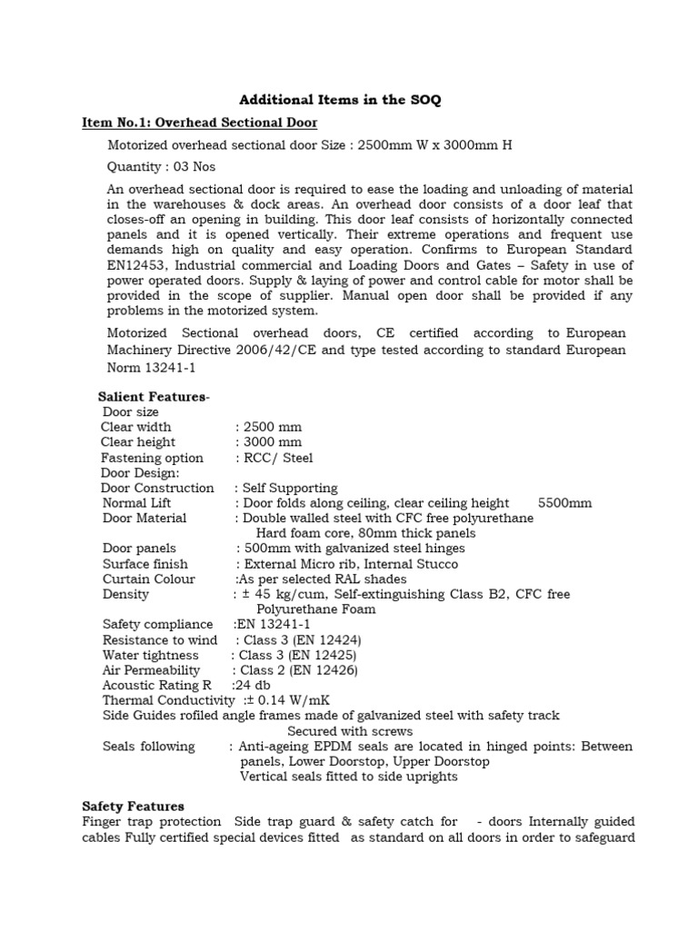 Technical Spacification & SOQ | PDF | Door | Wall