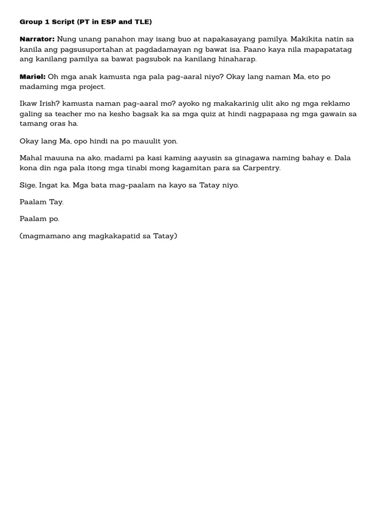 Group 1 Script (PT in ESP and TLE) | PDF