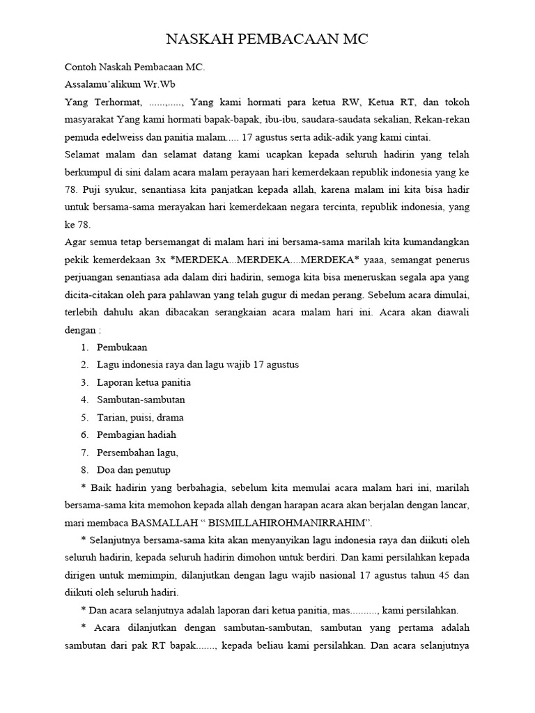 Contoh Naskah Pembacaan MC | PDF