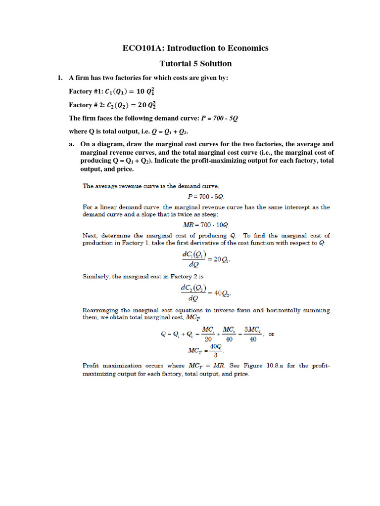 Tutorial 5 Solution | PDF | Economic Surplus | Profit (Economics)