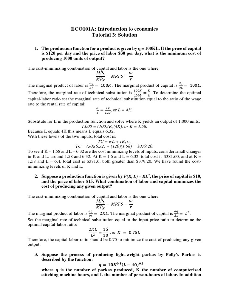 Tutorial 3 Solution | PDF | Long Run And Short Run | Profit (Economics)