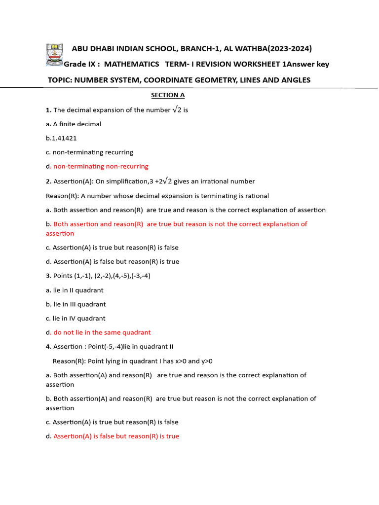 Grade 9 Term 1 Revision Worksheet1answer Key | PDF Grade 9 Term 1 Revision Worksheet1answer Key | PDF
