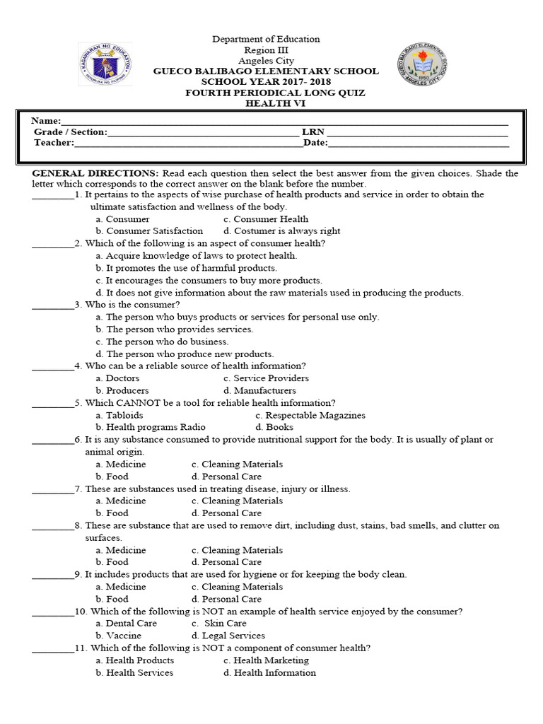 PT - Mapeh 6 Health - Q4 V1 | PDF | Over The Counter Drug ...