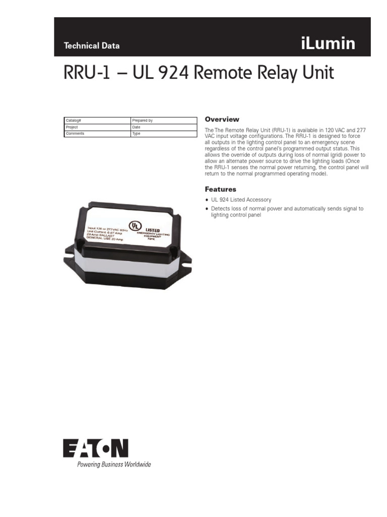 Rru-1 - Ul 924 Remote Relay Unit: Ilumin | PDF | Relay | Switch